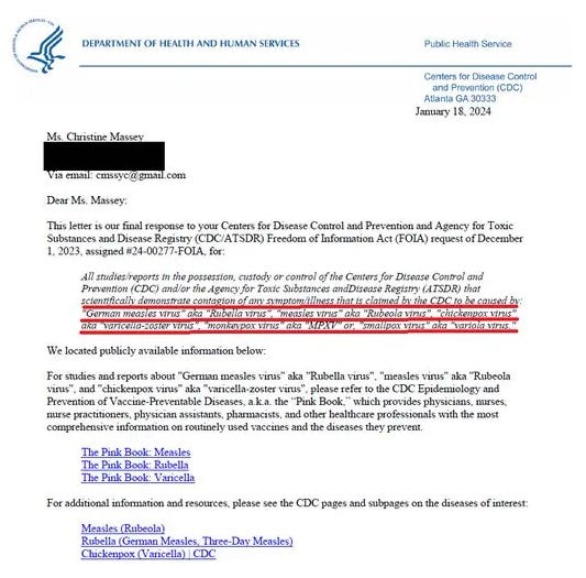 CDC has no scientific evidence that pox or measles symptoms are contagious