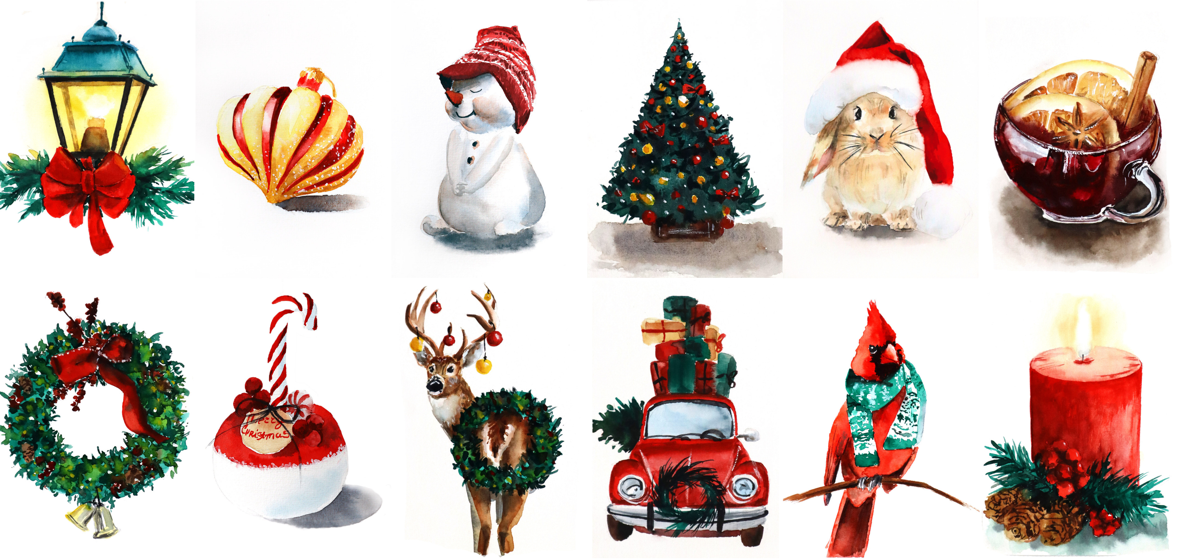 24 watercolor ideas for Christmas - by Yana Shvets