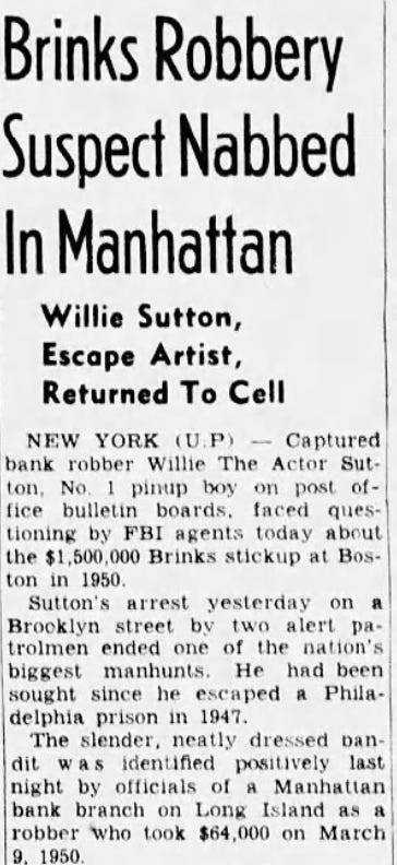The Daring Escapes of "Gentleman" Bank Robber "Slick" Willie Sutton