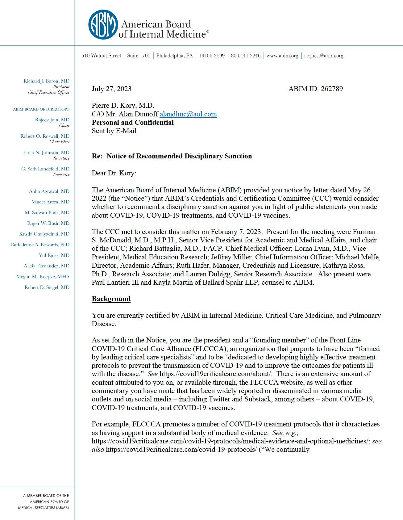 The ABIM Credentials and Certification Committee Decision To Revoke My ...
