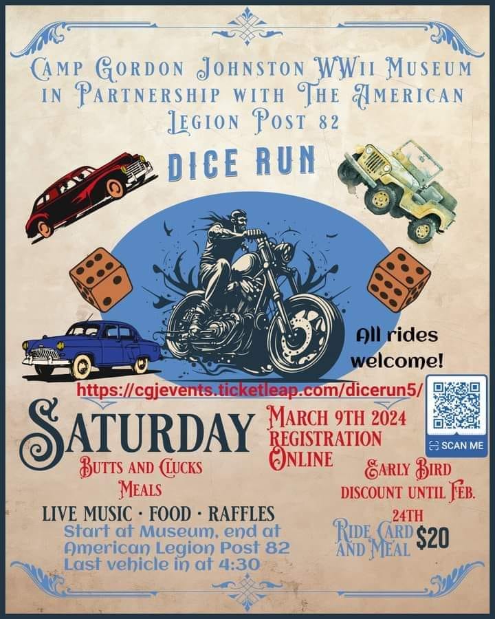 Camp Gordon Johnston WW2 Museum & Post 82 Dice Run 🎲