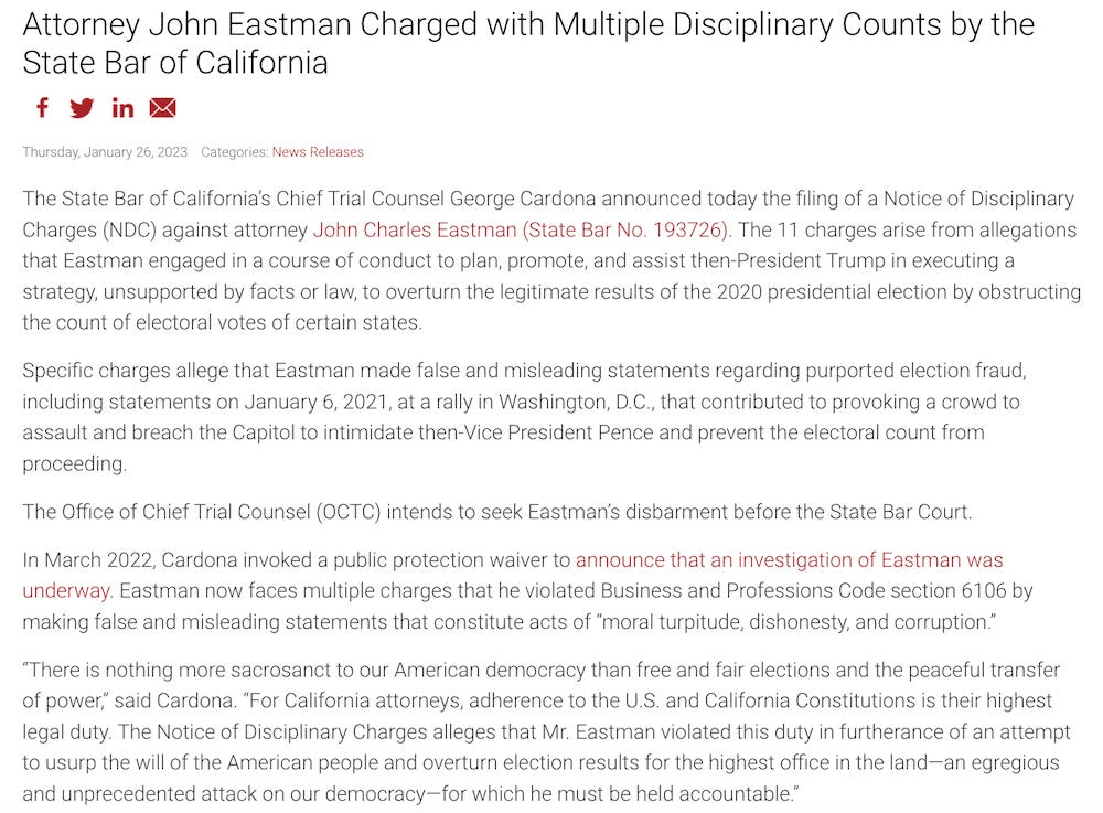 Trump lawyer John Eastman's Jan. 6 disbarment trial begins