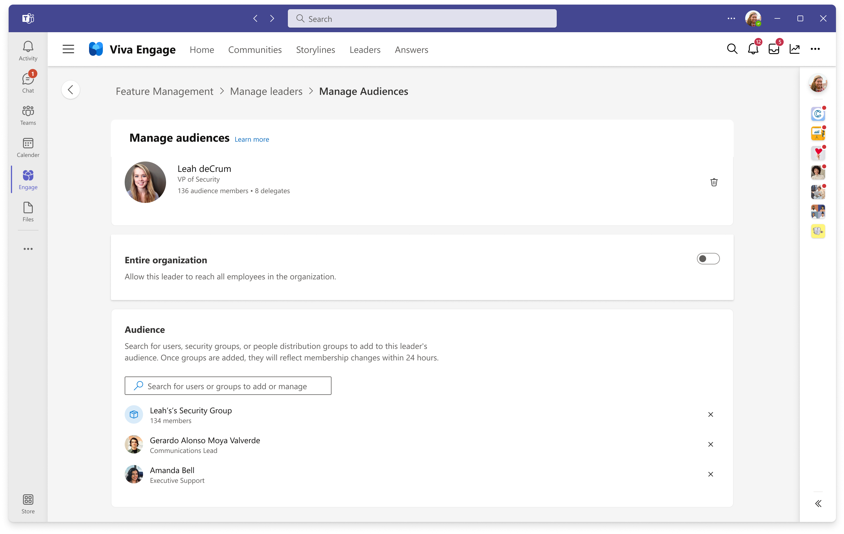 Viva Engage features for leaders, communicators and employees