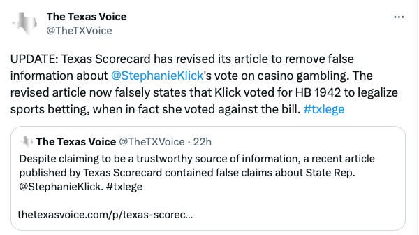 Texas Scorecard Acknowledges It Lied About Klick (Sort Of) - The Texas ...