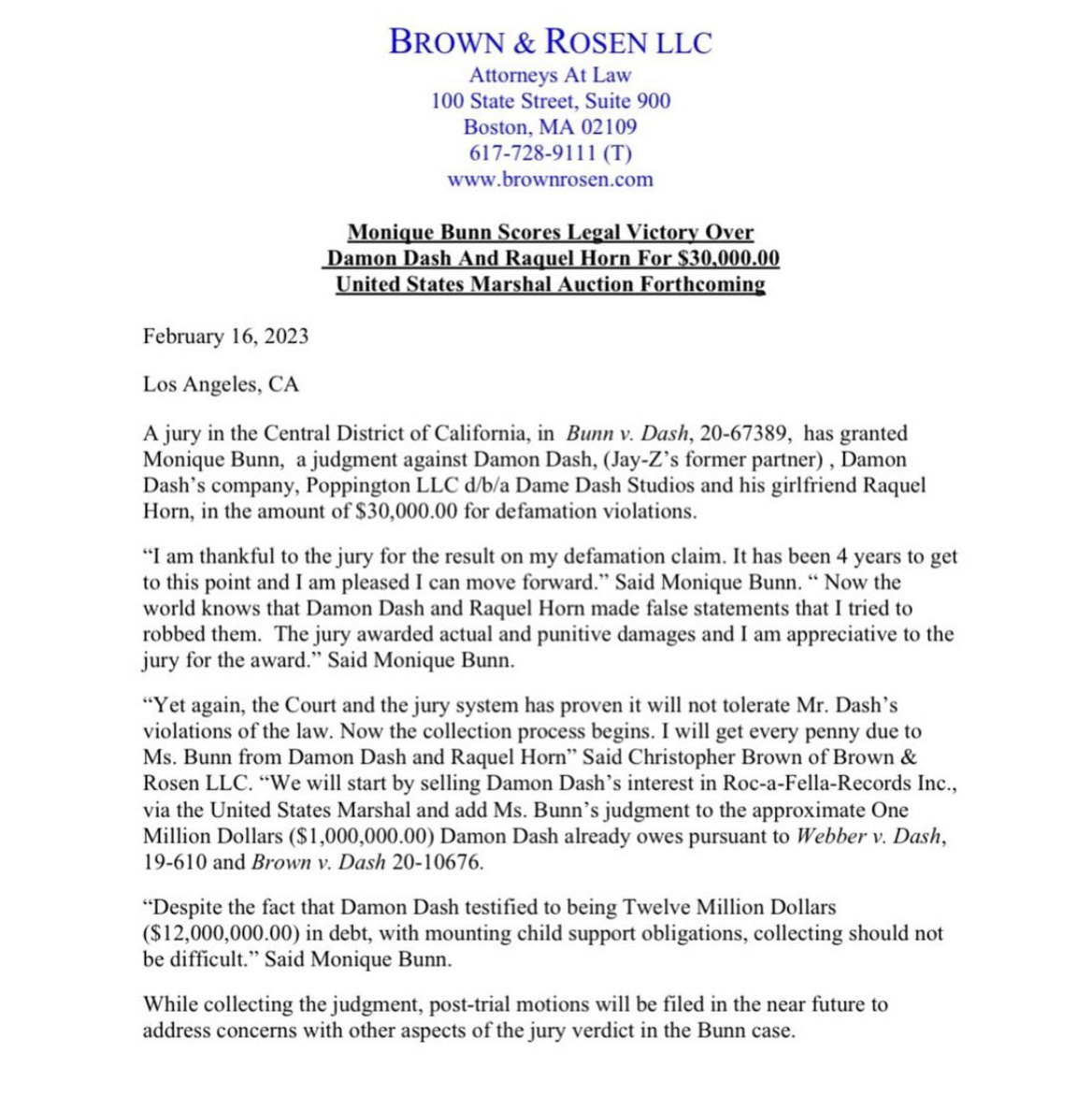 Lawyer defamed by Dame Dash wins defamation verdict for Monique Bunn