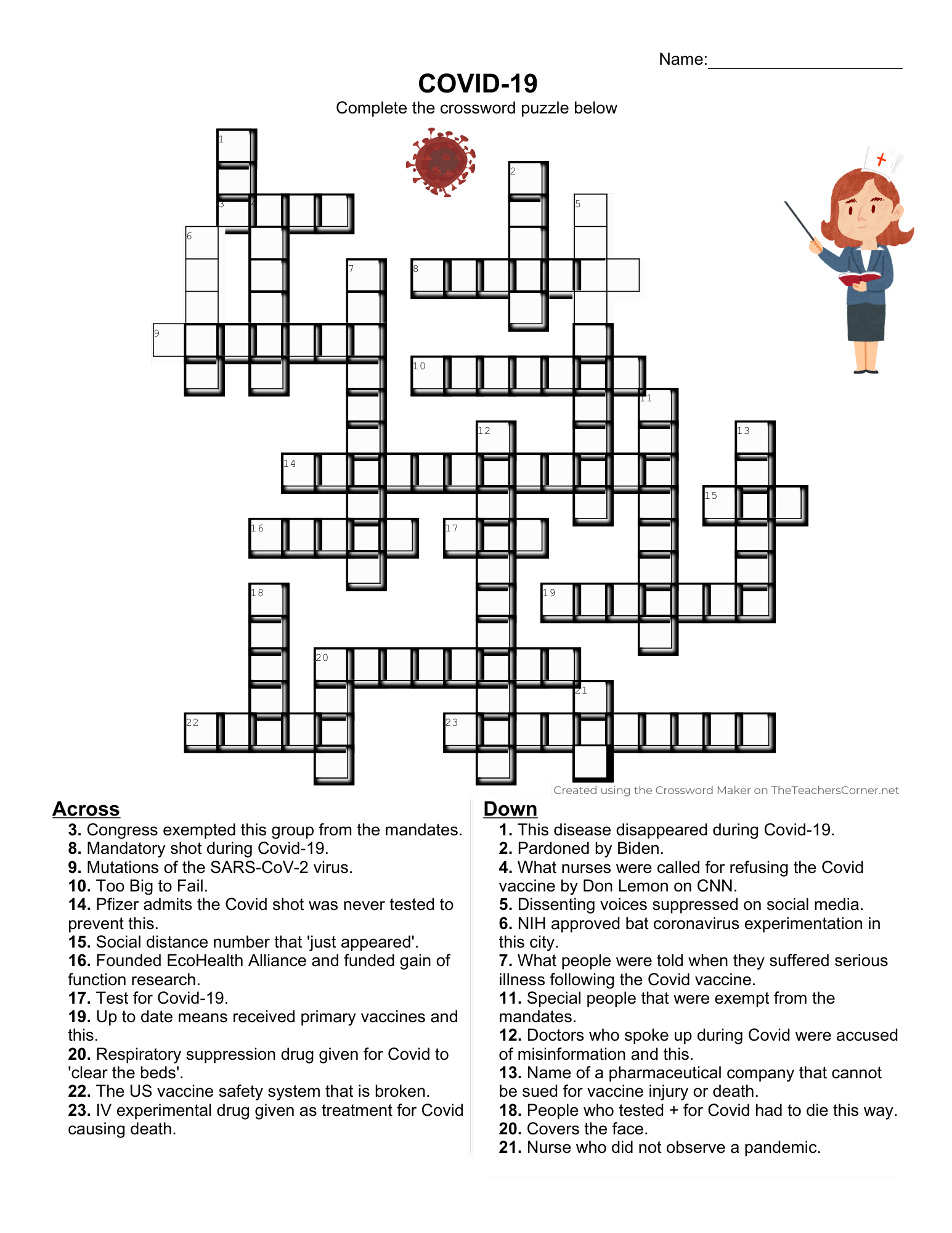Covid-19 Crossword Puzzle - by Dee Dee - Dee’s Substack