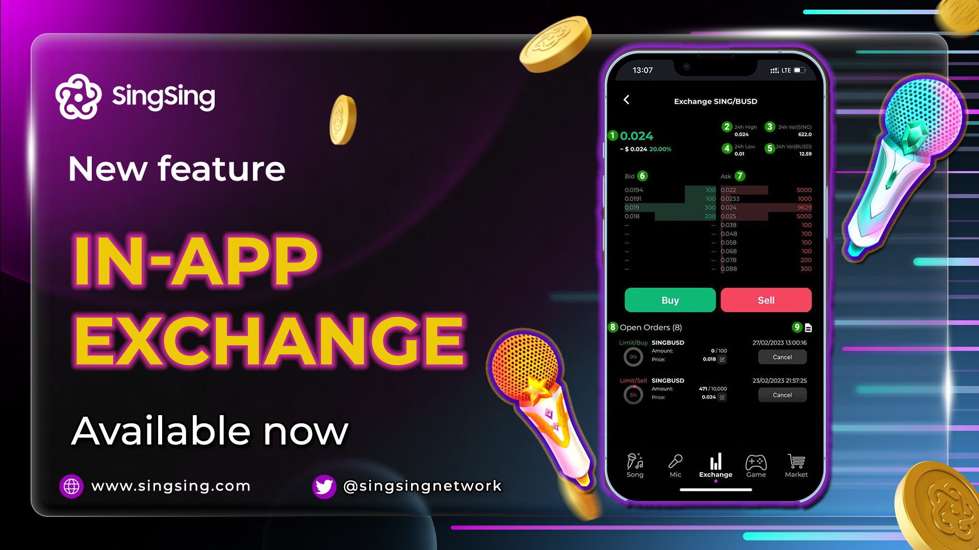 Exchange in app, explaining the new feature on SingSing