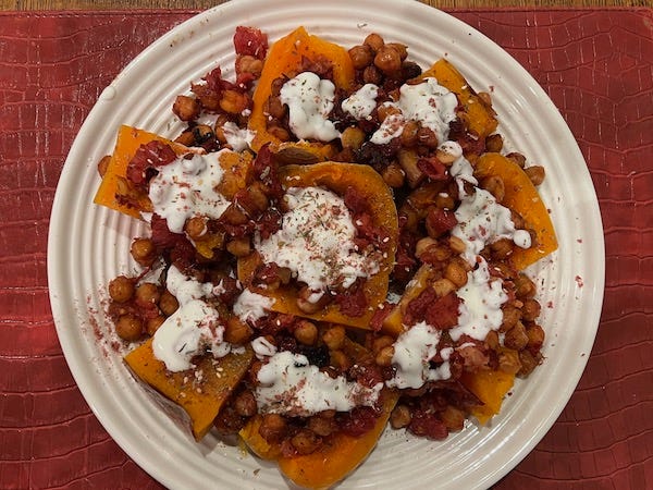 Whole Roasted Squash With Tomato-Ginger Chickpeas & Za'atar