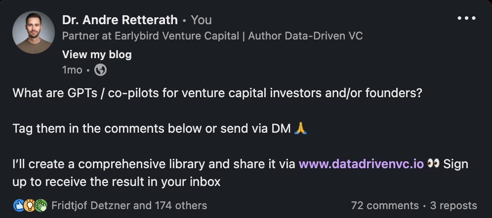 Top 10 AI Co-Pilots for VC Investors - by Andre Retterath