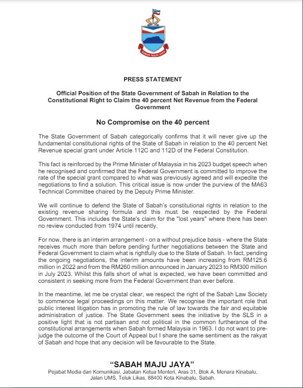 Official Position of the State Government of Sabah in Relation to the ...