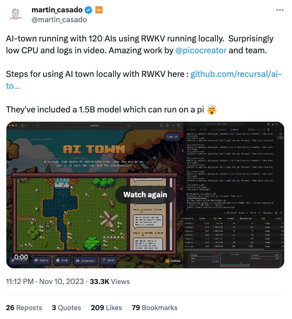 🏘️ Run over 120+ NPCs, in a tiny AI town with RWKV