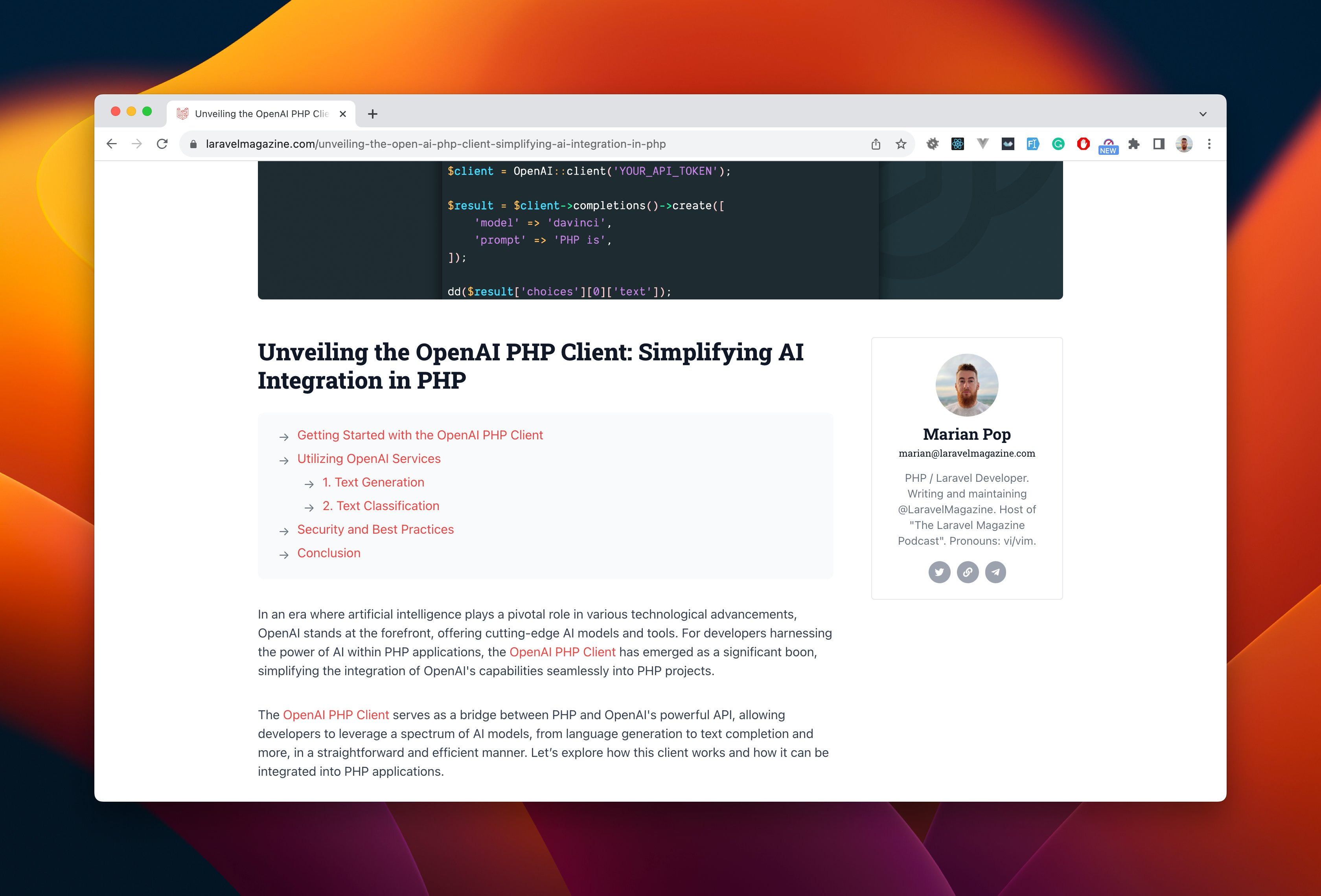 Issue #3 - Simplifying AI Integration in PHP with the Open AI PHP Client