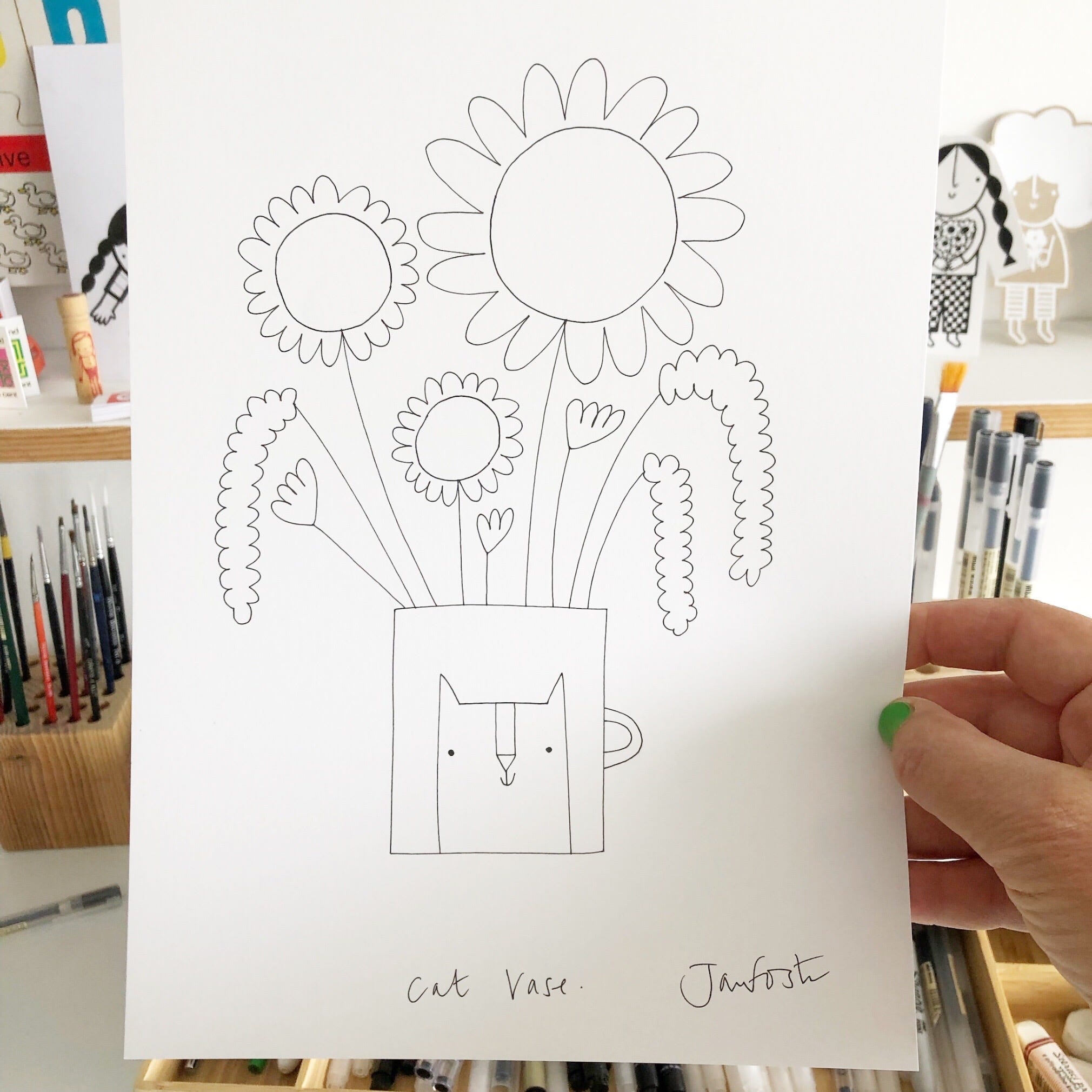 Fine line illustrations - 'Flower Heads' and 'Picked for you!'