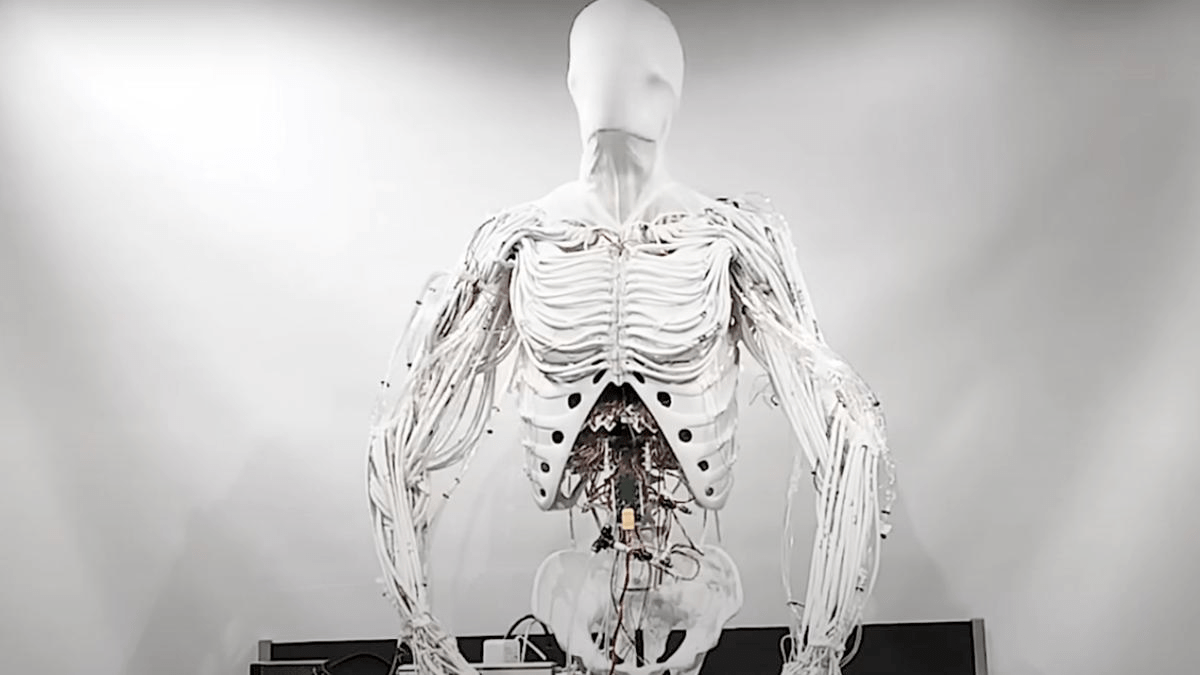 Watch a faceless humanoid robot flex its weird, hydraulic muscles