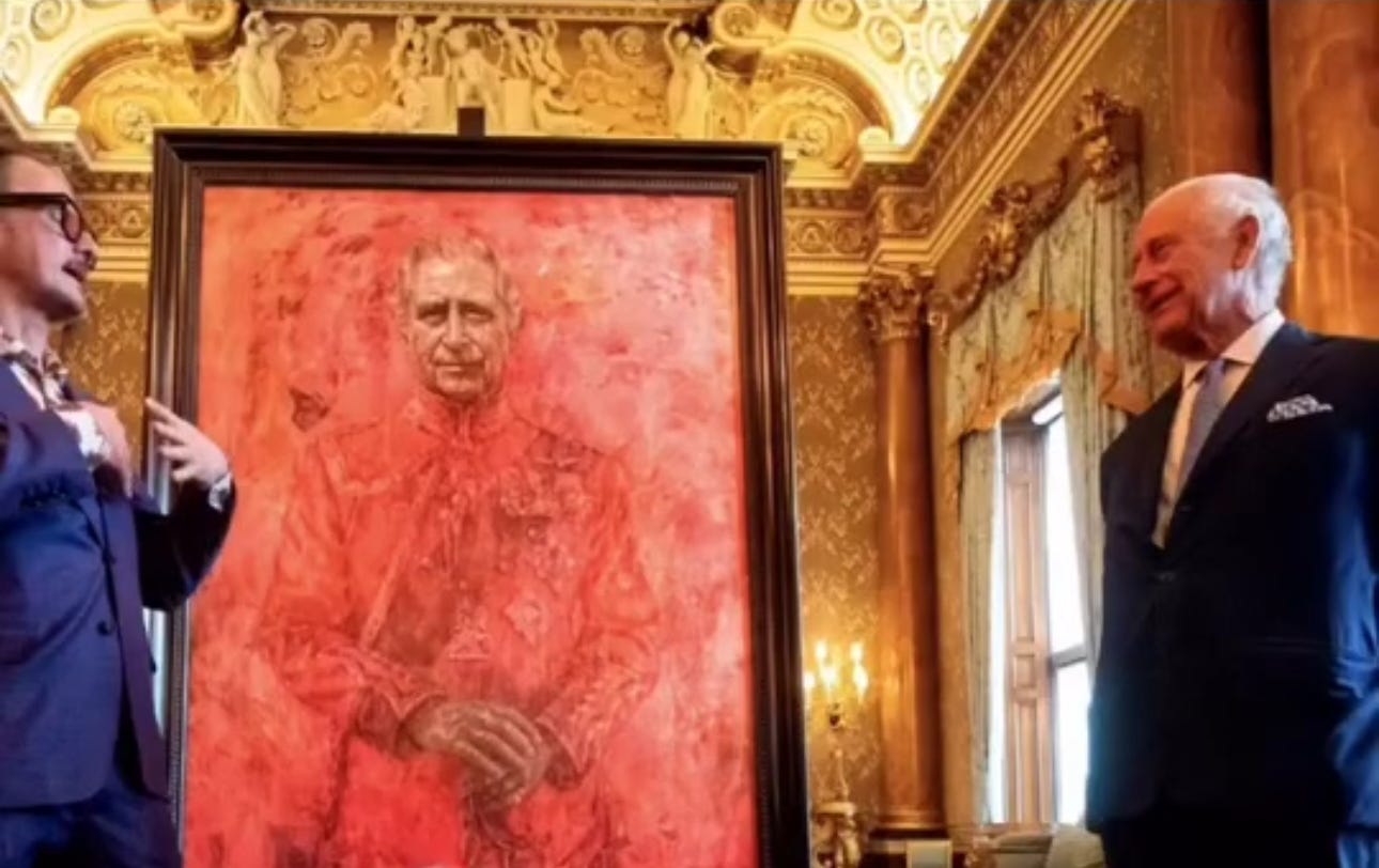 King Charles Portrait: 8'6" by 6'6", Upside Down and Mirrored Shows A ...