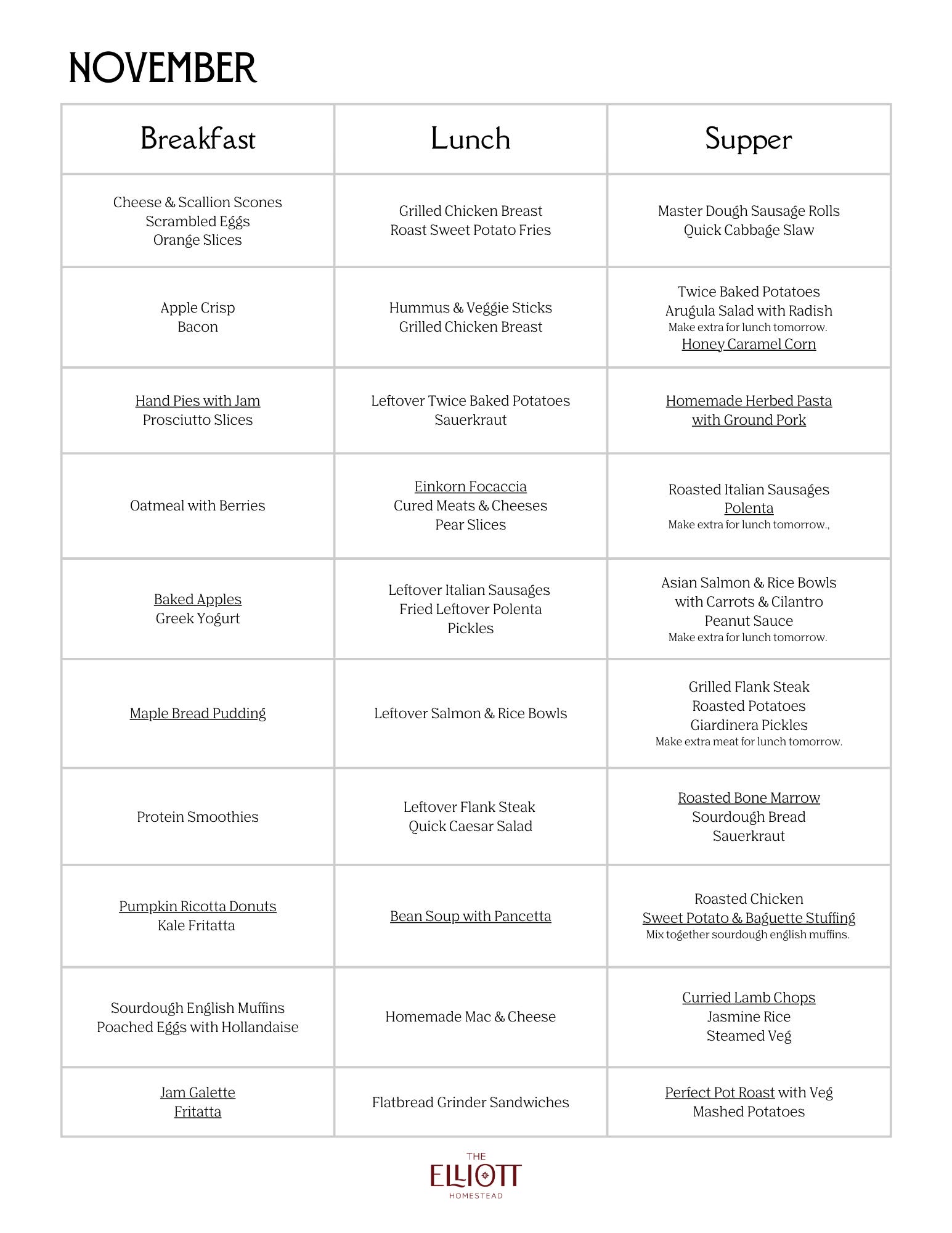 🍂Your November PRINTABLE Menu🍂 (+ a free master dough workshop)