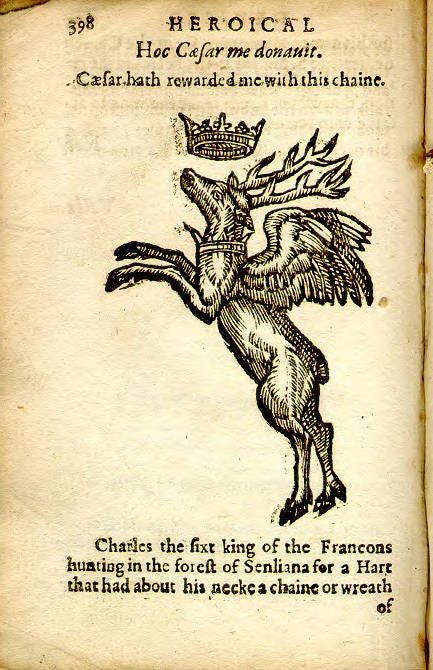 White deer as symbols of worldy and spiritual power