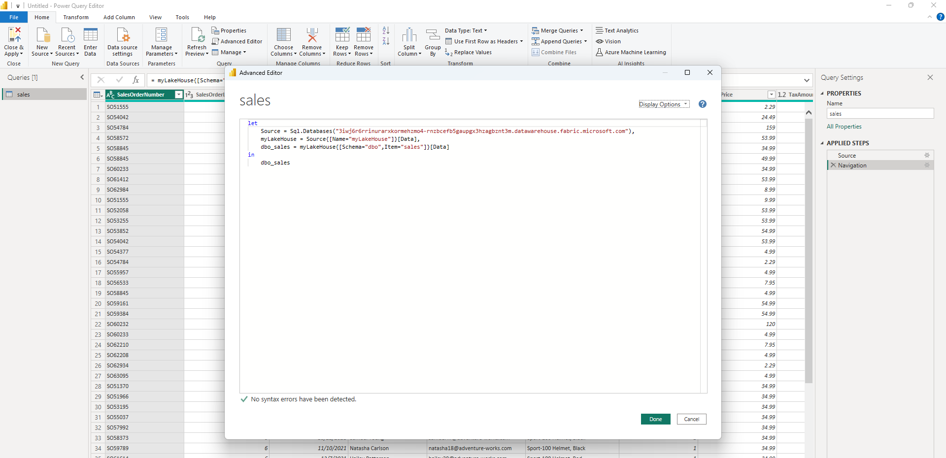 Linking MS Power BI Desktop to Microsoft Fabric Lakehouse using SQL connection string