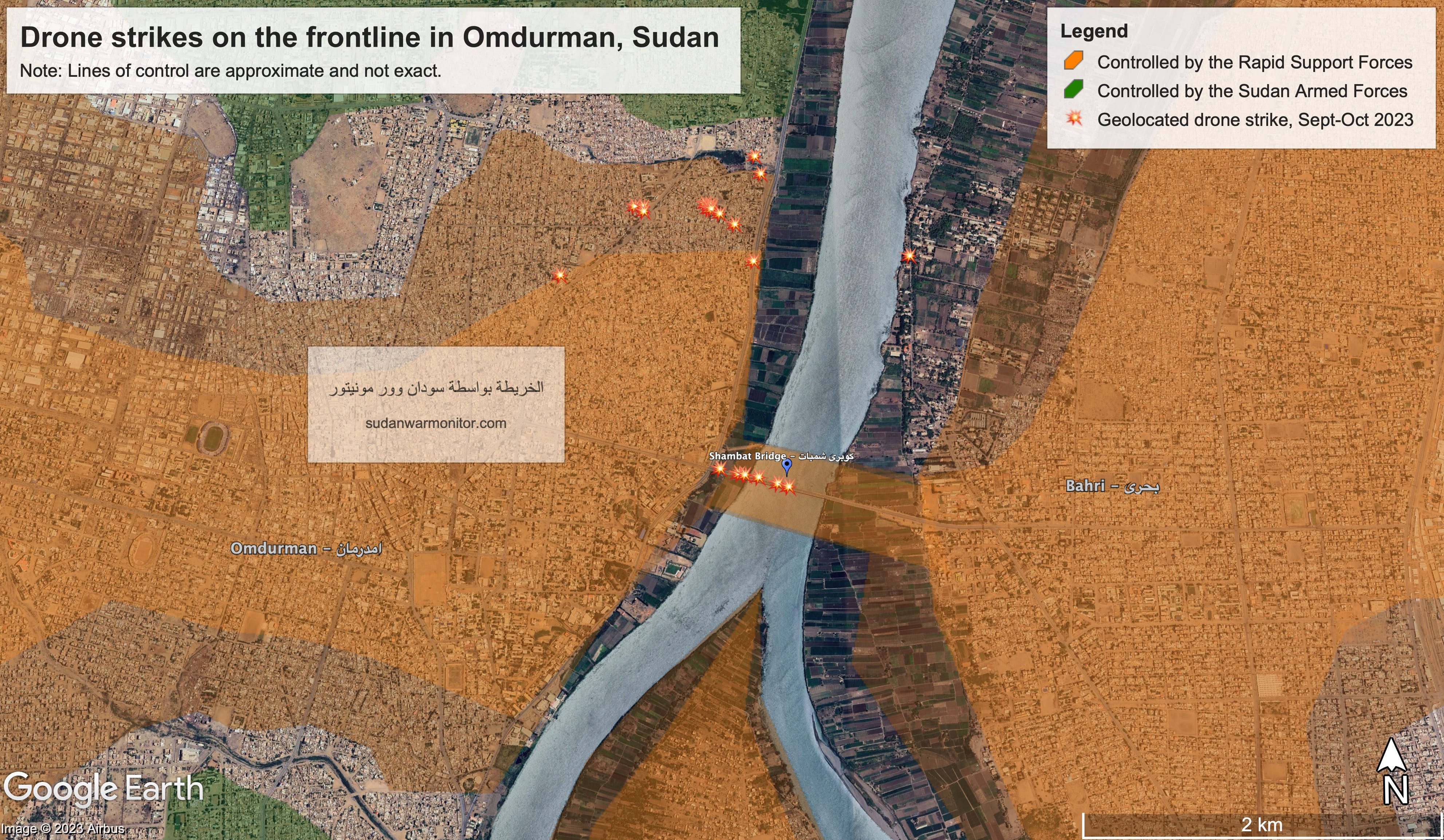 Map: Drone strikes on the frontline in Omdurman