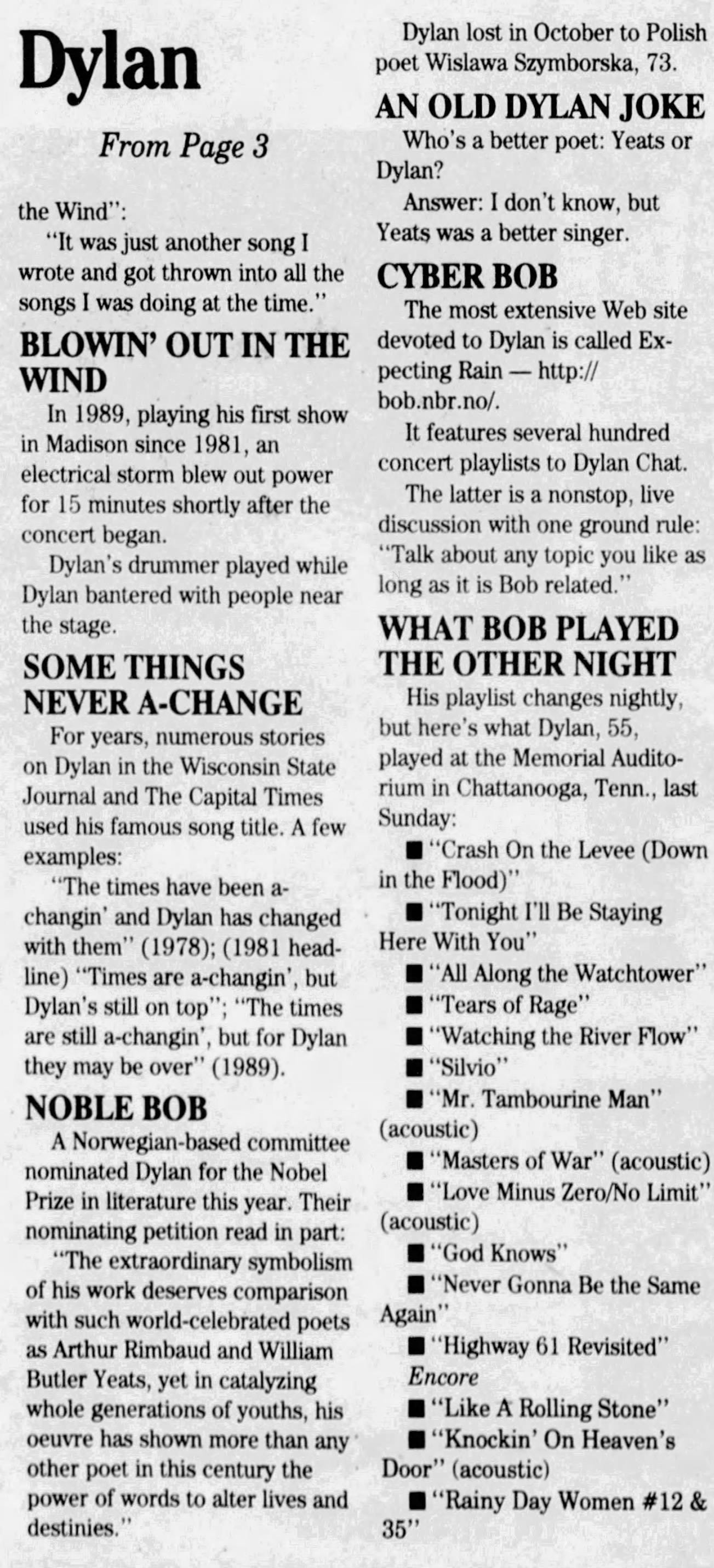 Bob Dylan in Madison, Wisconsin 1996 - by Ray Padgett