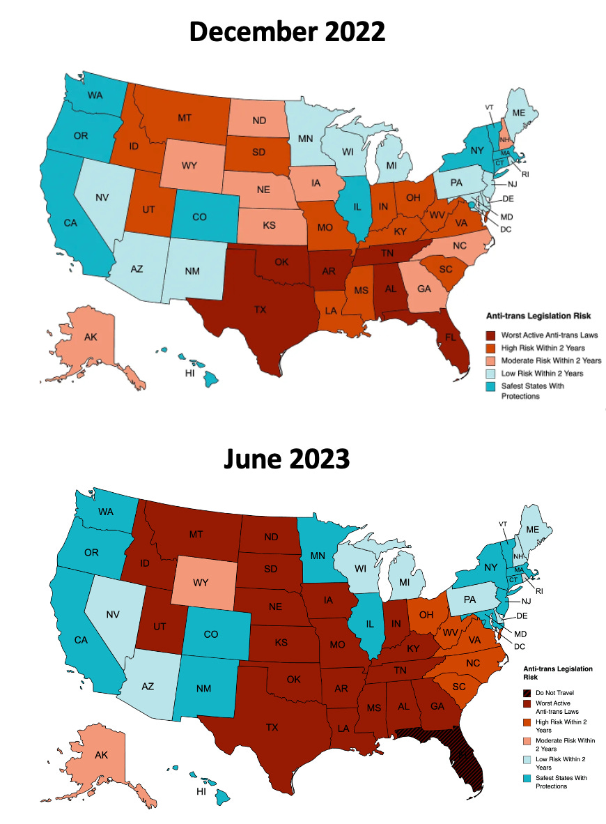 June Anti-Trans Legislative Risk Map - by Erin Reed