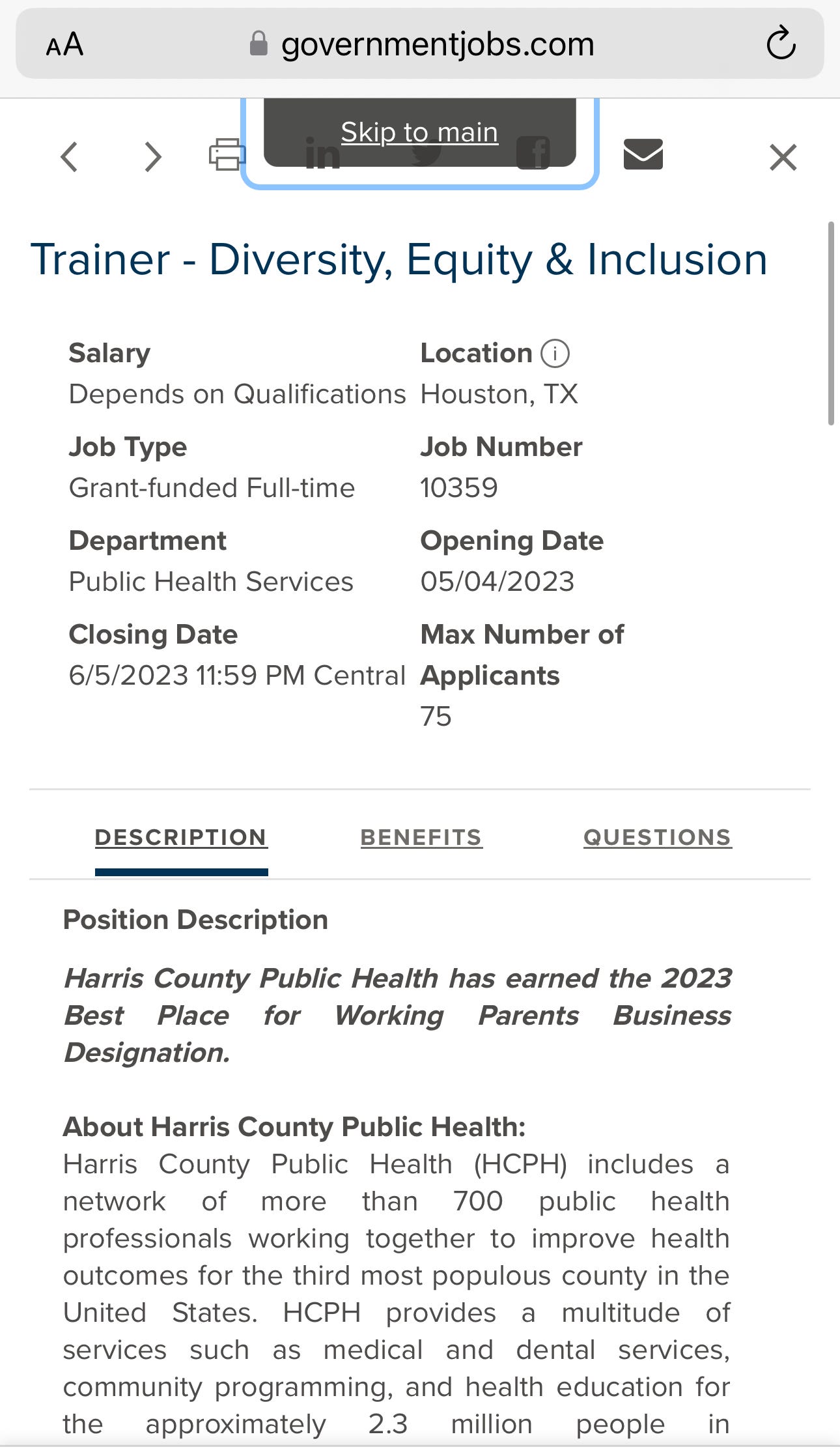 Harris County Public Health Dept Hiring DEI Trainers