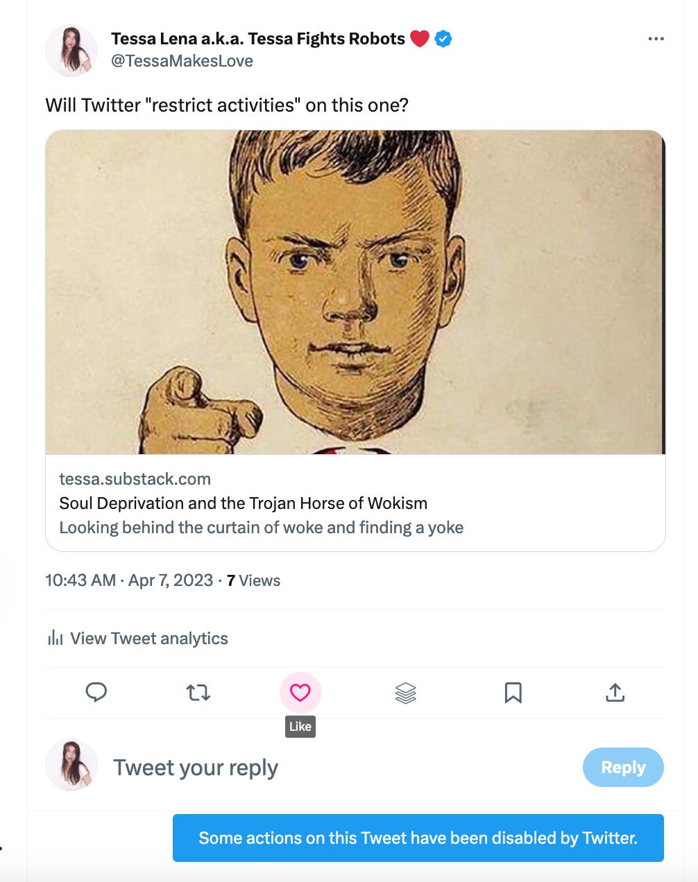 Twitter is Censoring Substack - by Tessa Lena