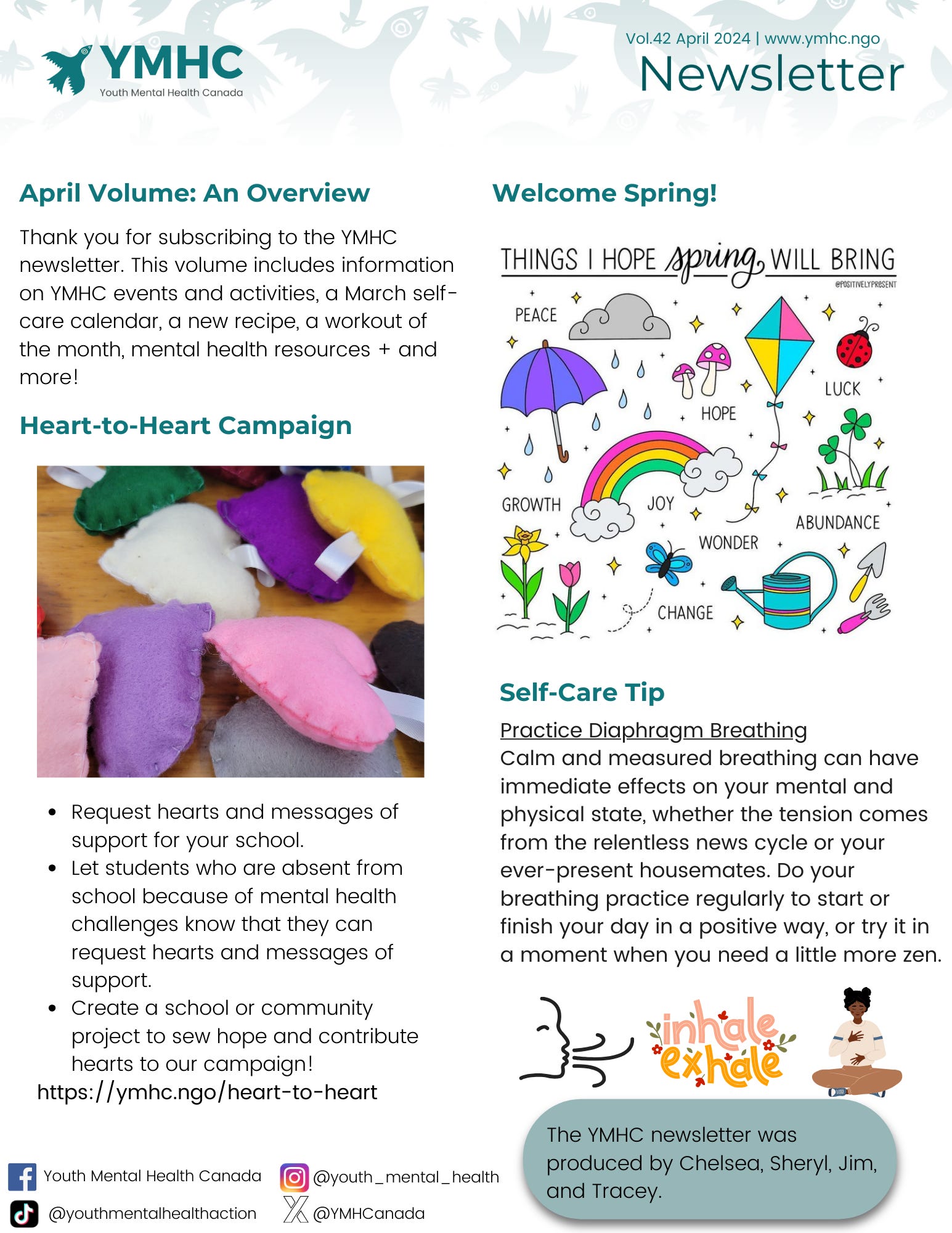 YMHC April 2024 Newsletter - Youth Mental Health Canada