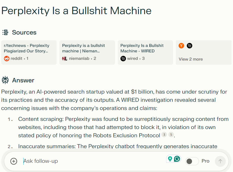 Perplexity Pages create user-directed content