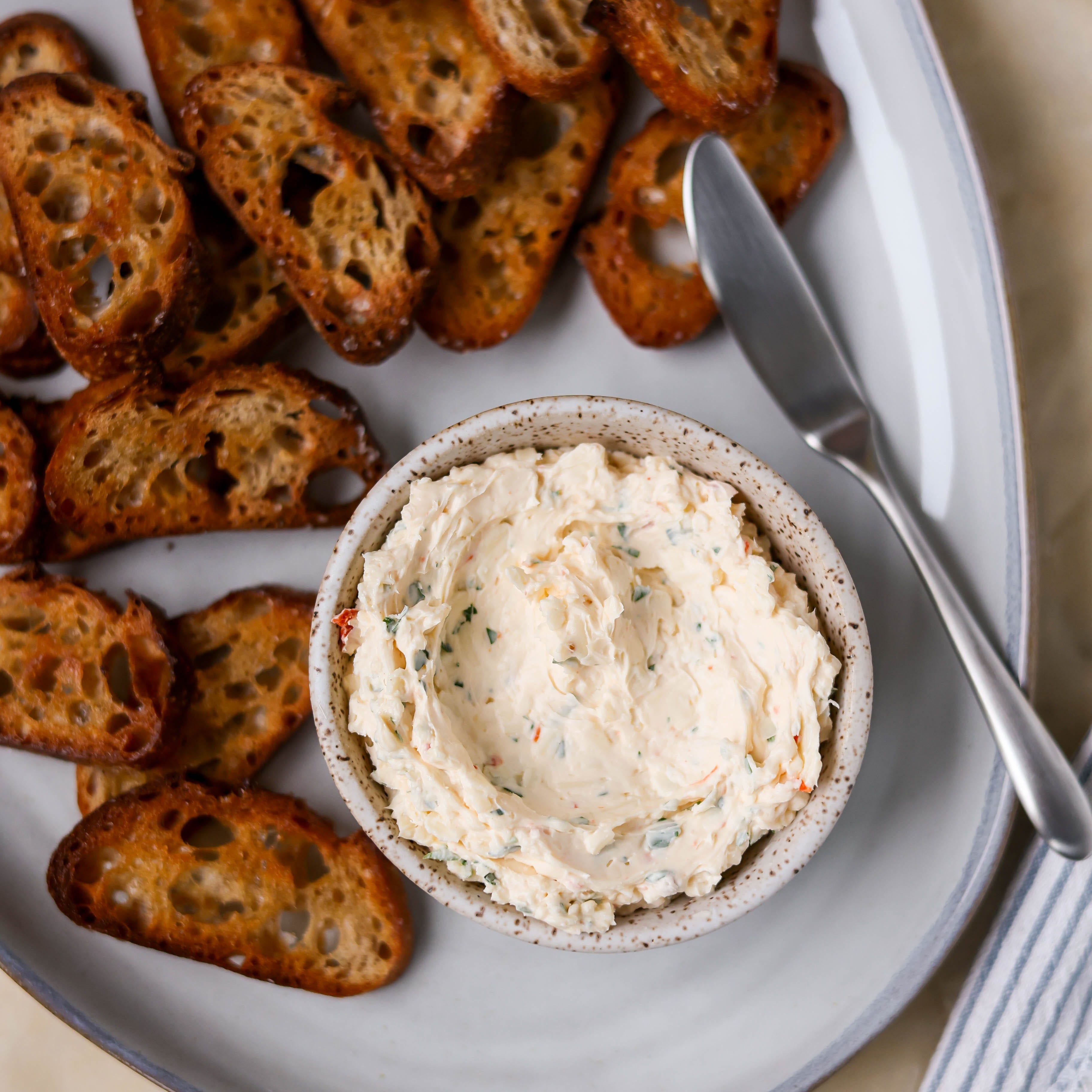 Calabrian Chili Cheese Dip with Olive Oil Crostinis