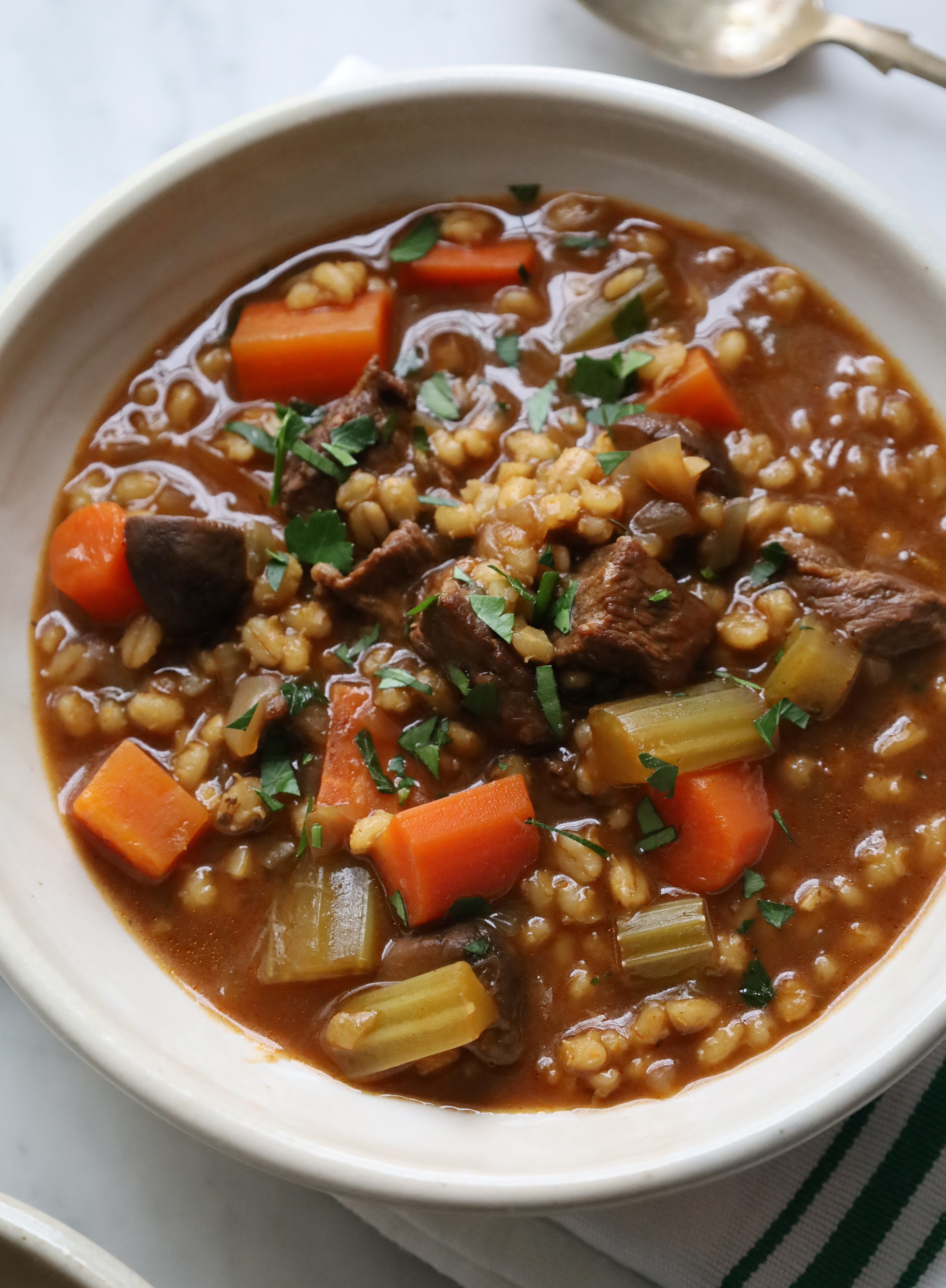 Guinness Beef and Barley Soup - by Lidey Heuck