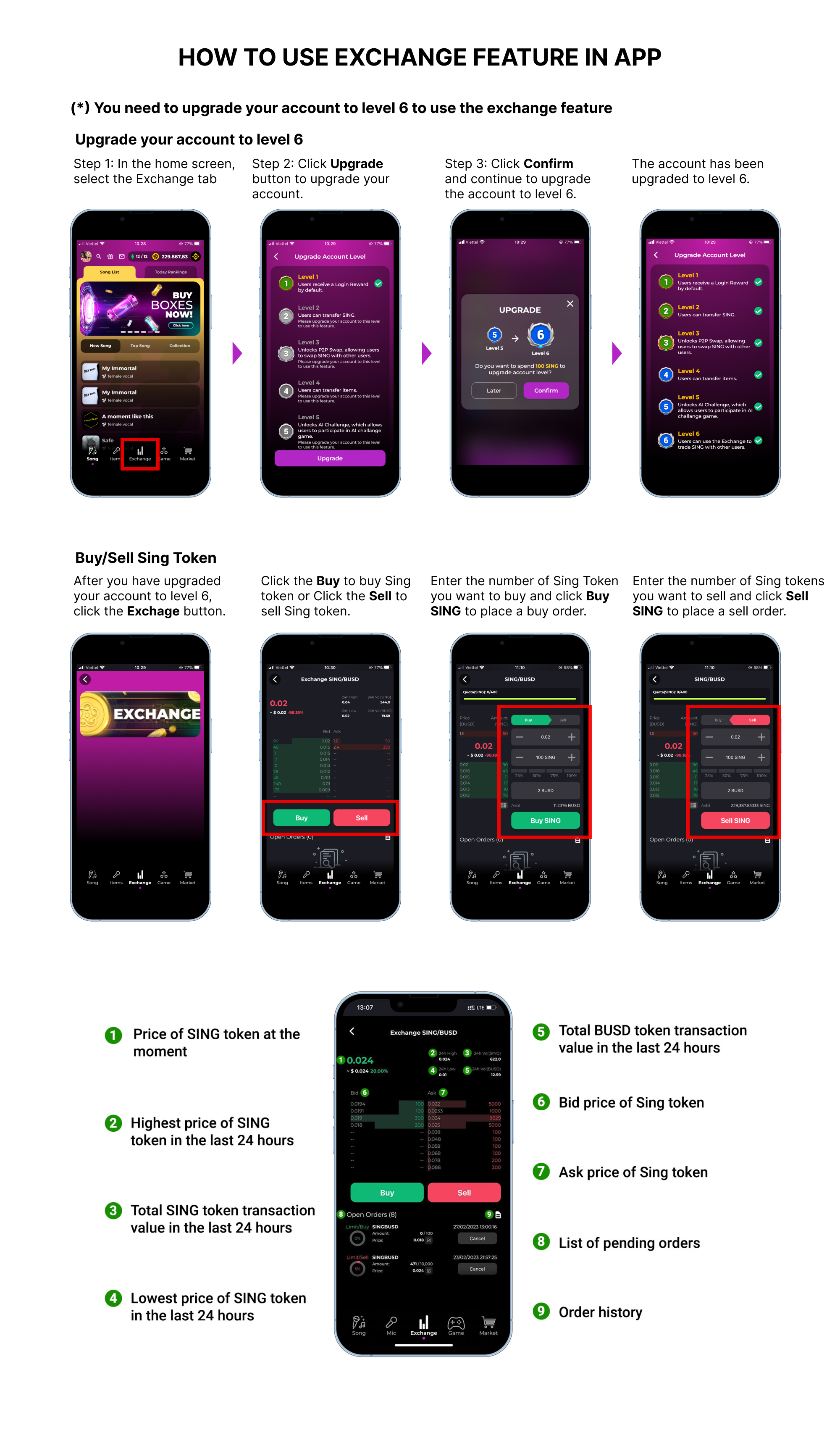 Exchange in app, explaining the new feature on SingSing