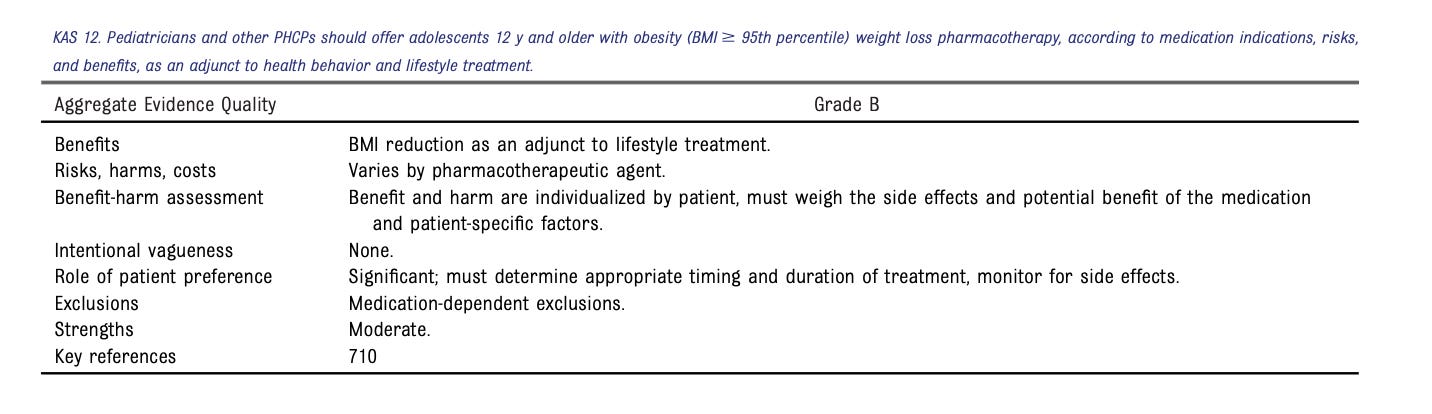 For obese kids, the USPSTF recommends diet and exercise; the American ...