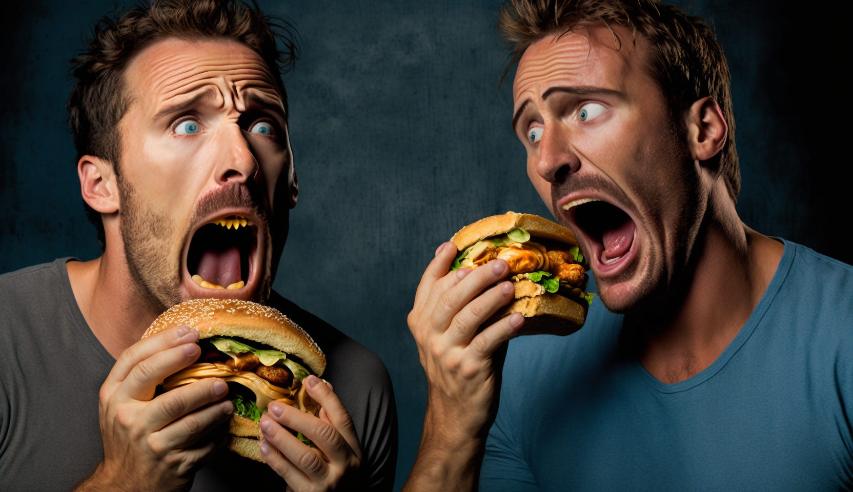 Men Crying Together With Cheeseburgers - by David Futrelle