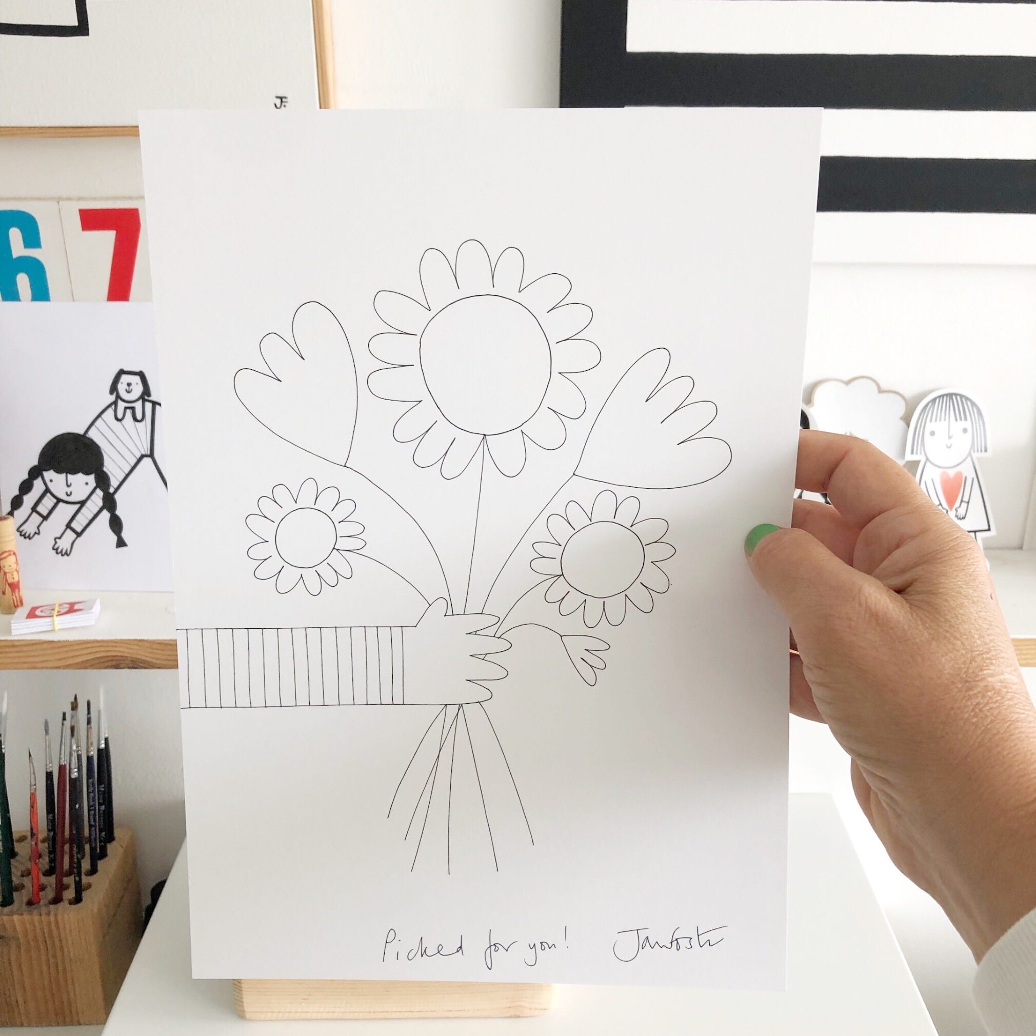Fine line illustrations - 'Flower Heads' and 'Picked for you!'