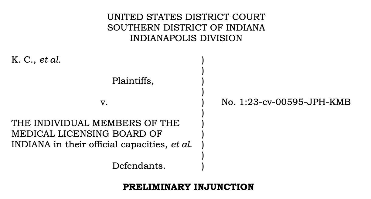 Federal judge halts Indiana from enforcing ban on care for trans minors