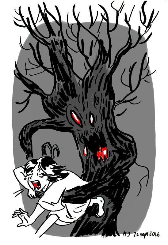 Yōkai : Jubokko (樹木子, tree child ) - by Emika Oka