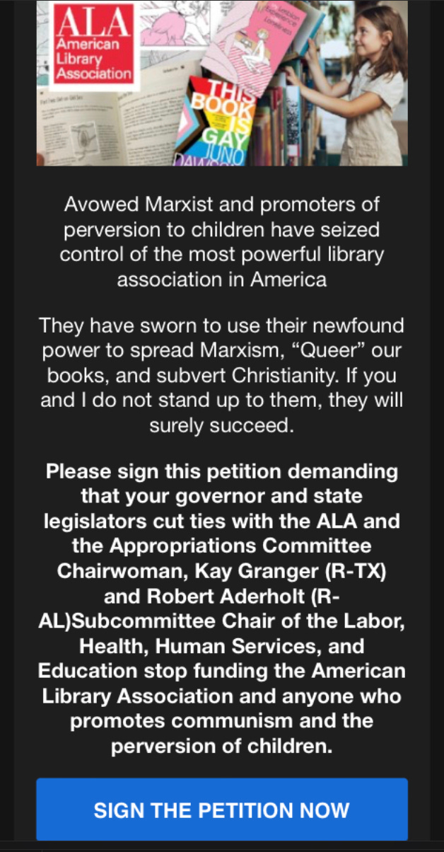 ACT NOW! Defund the American Library Association from the Feds