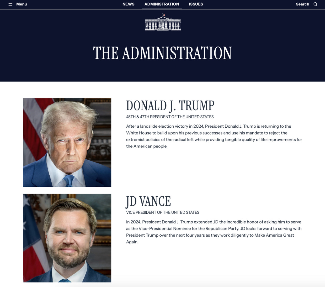 Here's the fonts Trump’s using on the new whitehouse dot gov