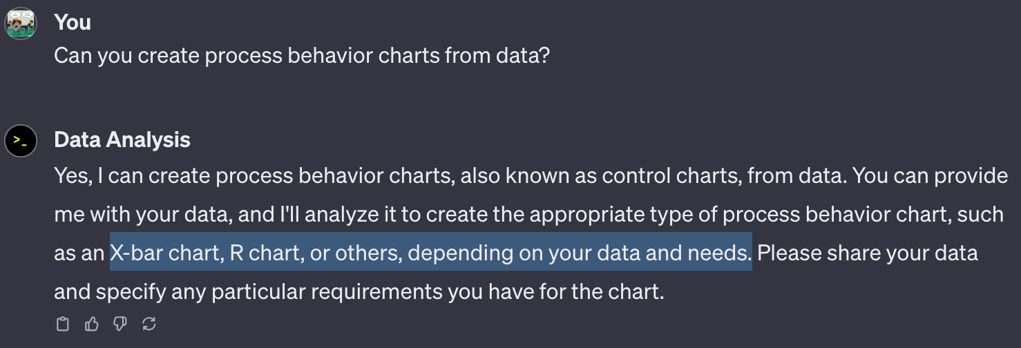 Generating Process Behaviour Charts With Chatgpt4