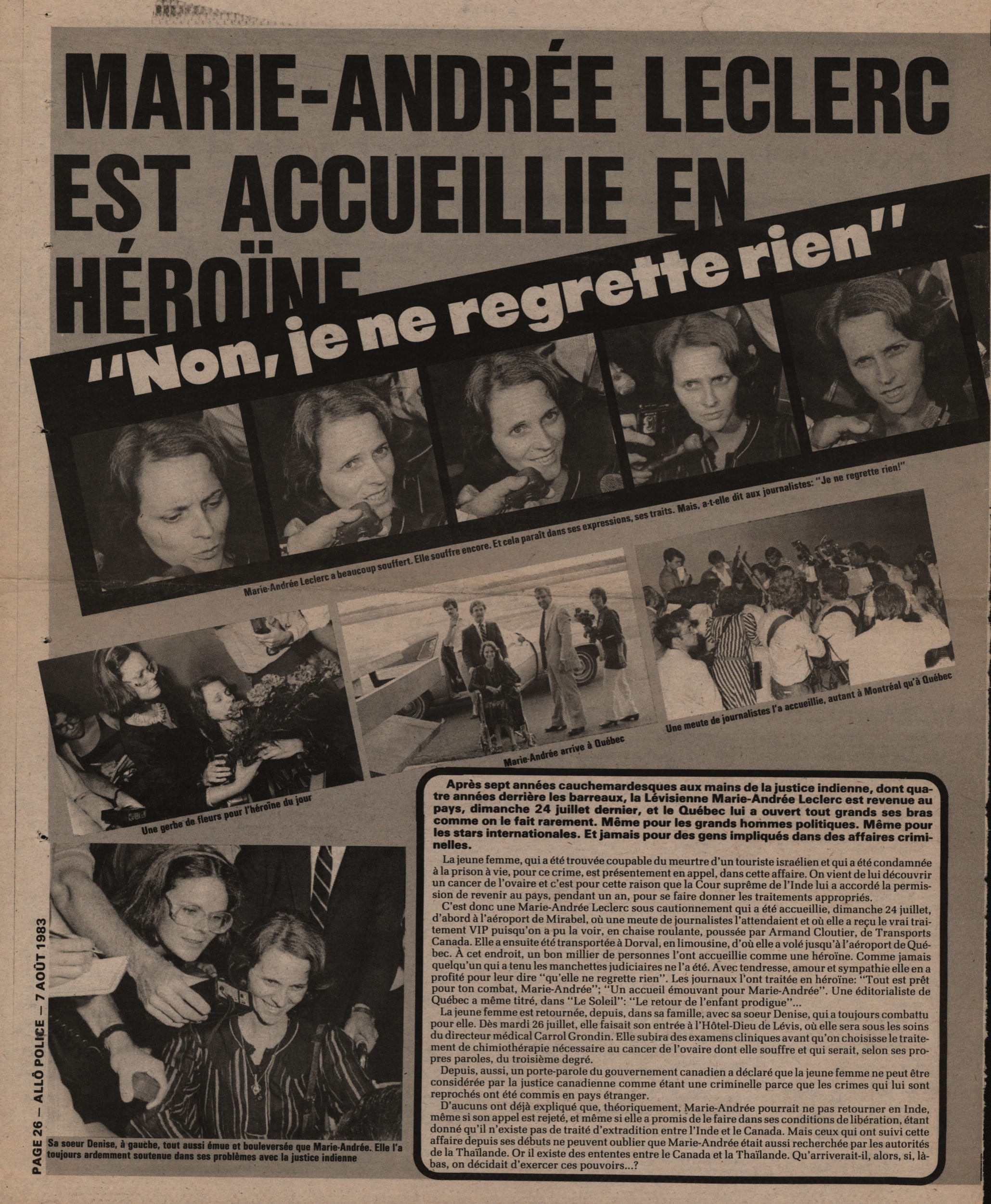 Marie-Andrée Leclerc est accueillie en héroïne | Août 1983