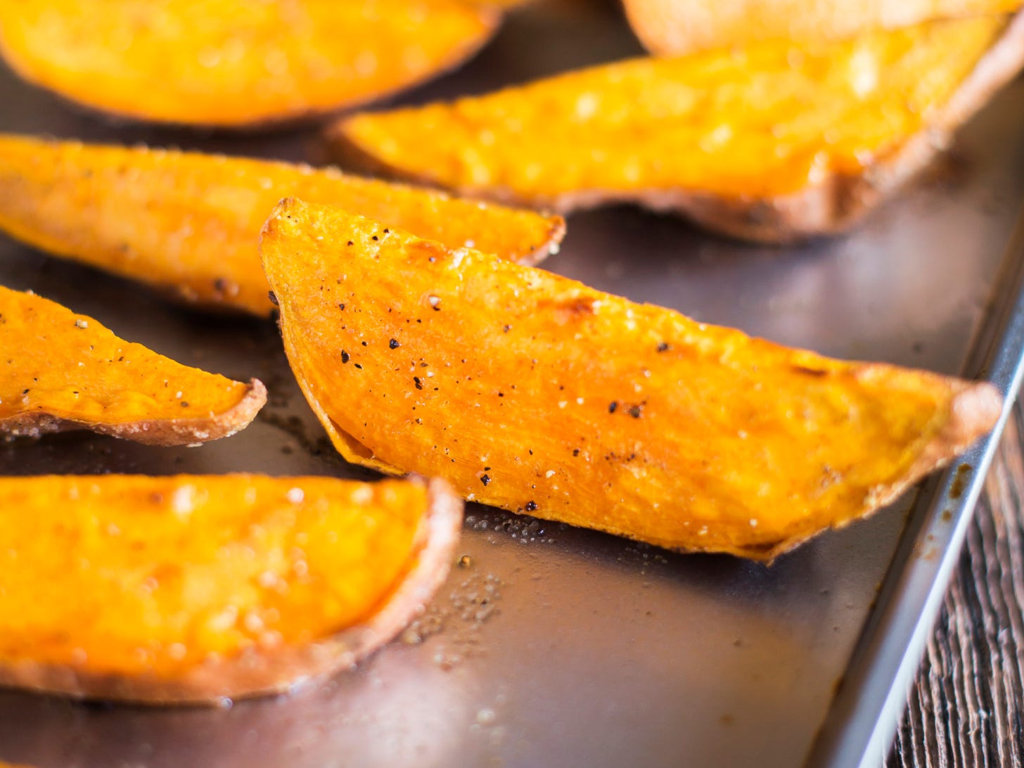 Peppery Duck Fat Sweet Potato Wedges - by Angie Alt