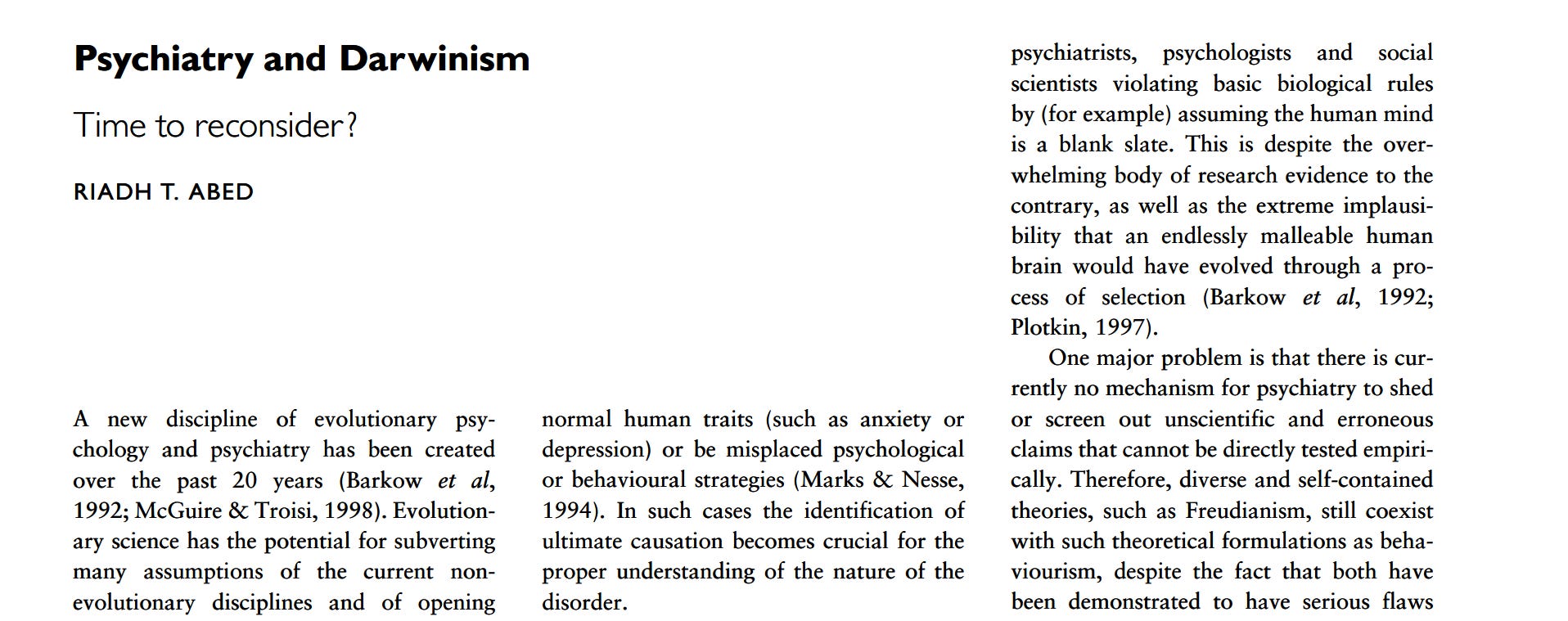 A Leading Light in Evolutionary Psychiatry - Dr Riadh Abed, FRCPsych