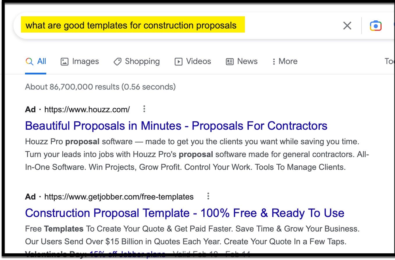 Size Matters: 30-2000 Word Search Prompts for ChatGPT vs 8 for Google