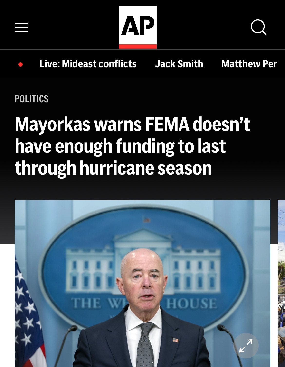 Mayorkas warns FEMA doesn't have Enough funding to last Hurricane Season while FEMA spent a ...