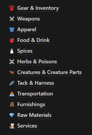 Ultimate RPG Gear & Prices Reference