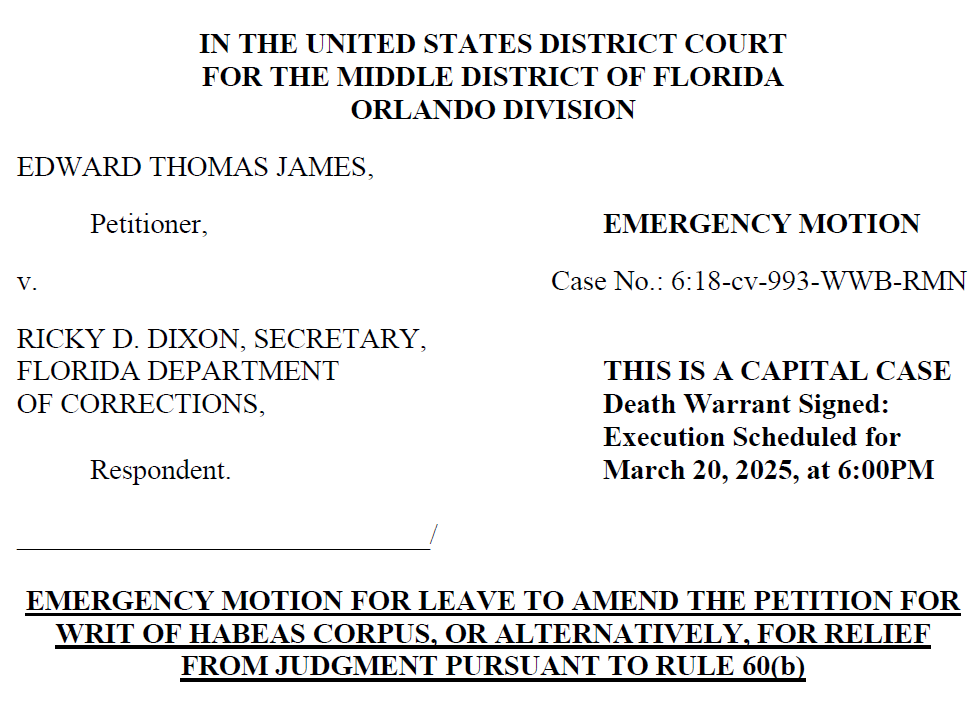 WARRANT: James seeks emergency relief in federal court