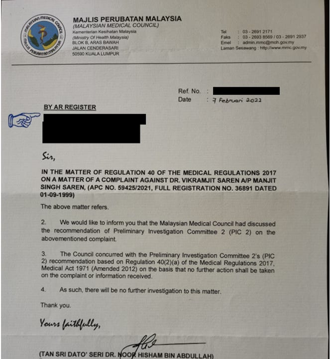 Malaysian Medical Council once again denies natural justice to victims ...