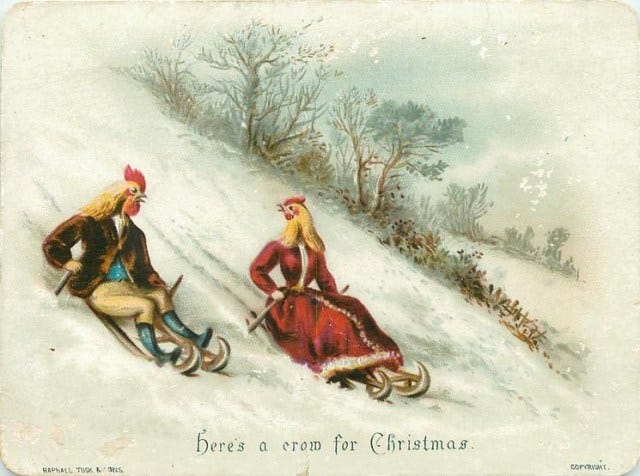 Victorian Style Cards Mid Century Kitschy Christmas Card In Aqua Blue