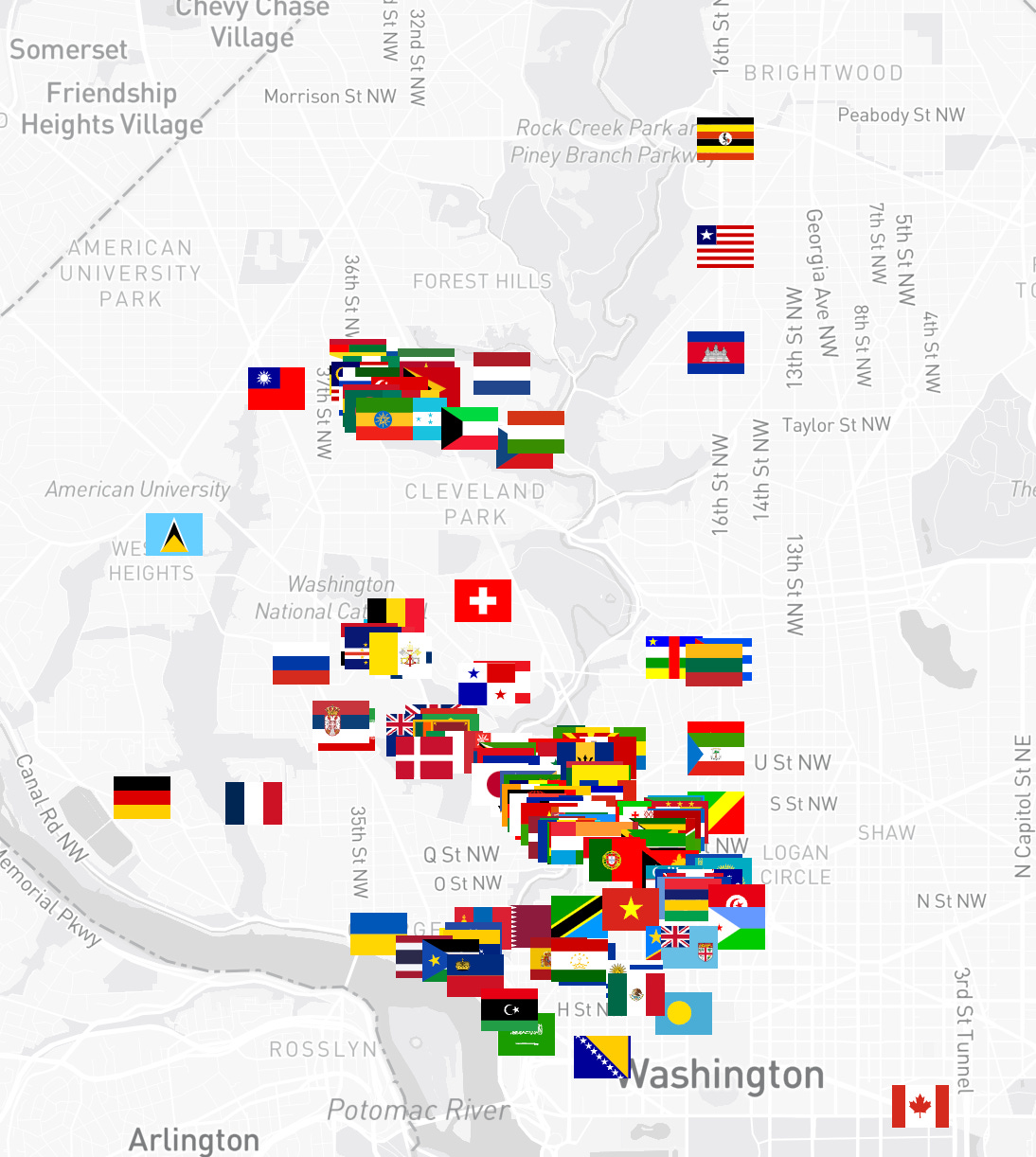 Mapping Embassies in Washington, D.C. - by Patrick